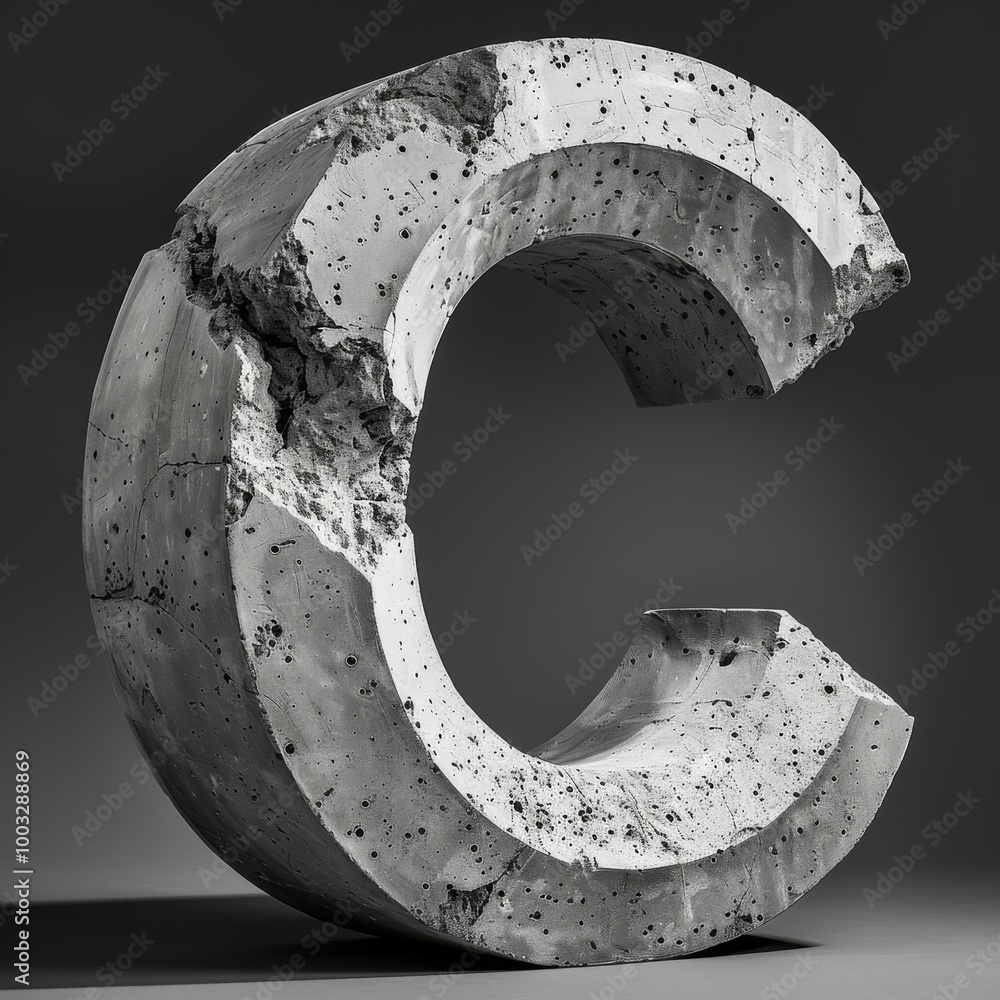 3D rendering letter C with textured concrete sculpture. Stock ...