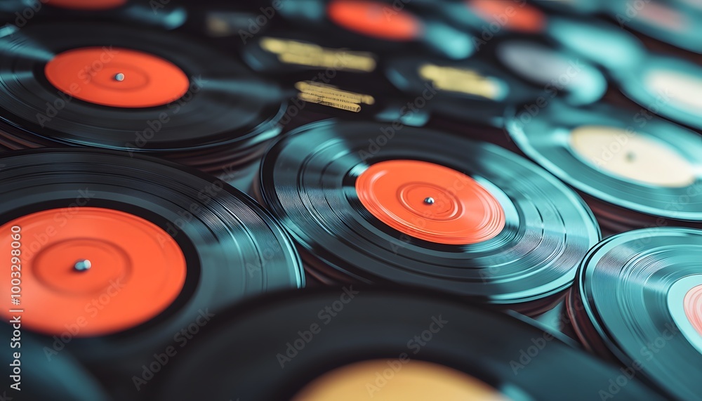 A vibrant collection of vinyl records showcasing colorful labels and ...