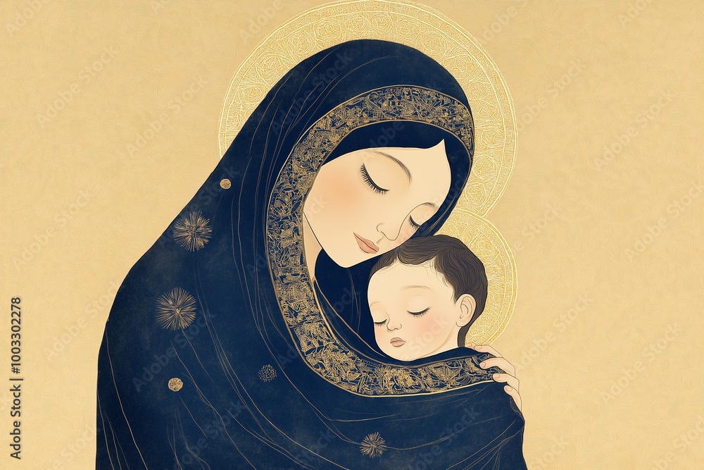Mother tenderly holding child, artistic depiction of love, intimate ...