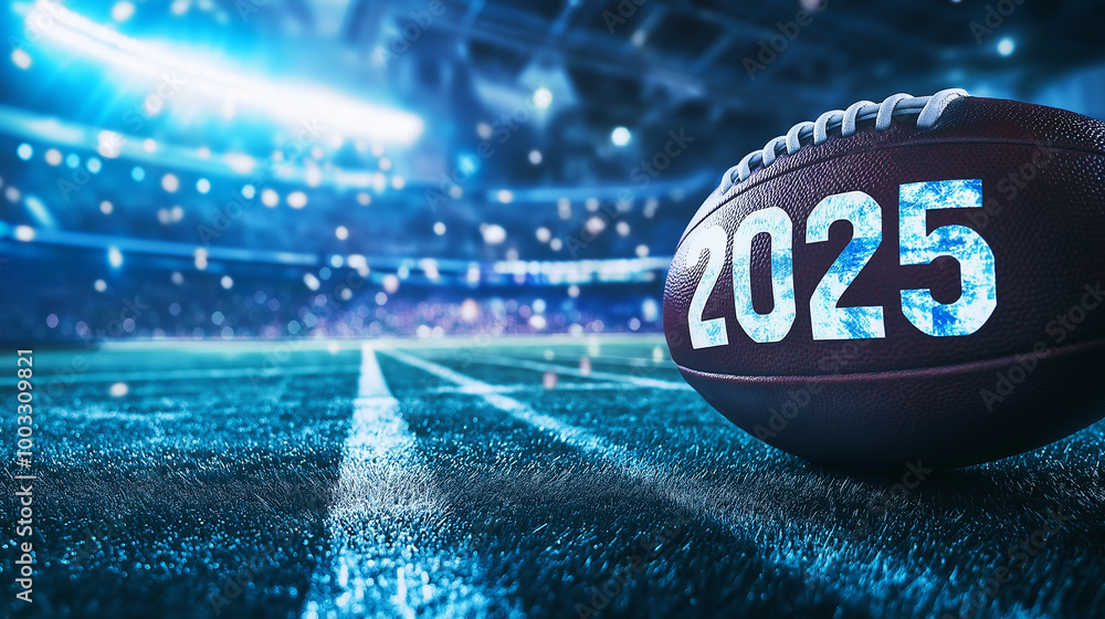 Football 2025: A close-up shot of a football with the year 2025 etched ...