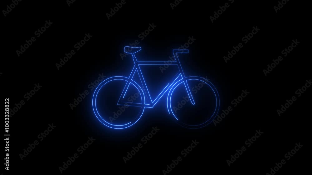 Neon glowing bicycle icon on black background. Neon glowing bicycle ...