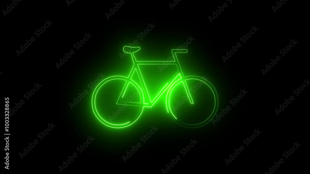 Neon glowing bicycle icon on black background. Neon glowing bicycle ...