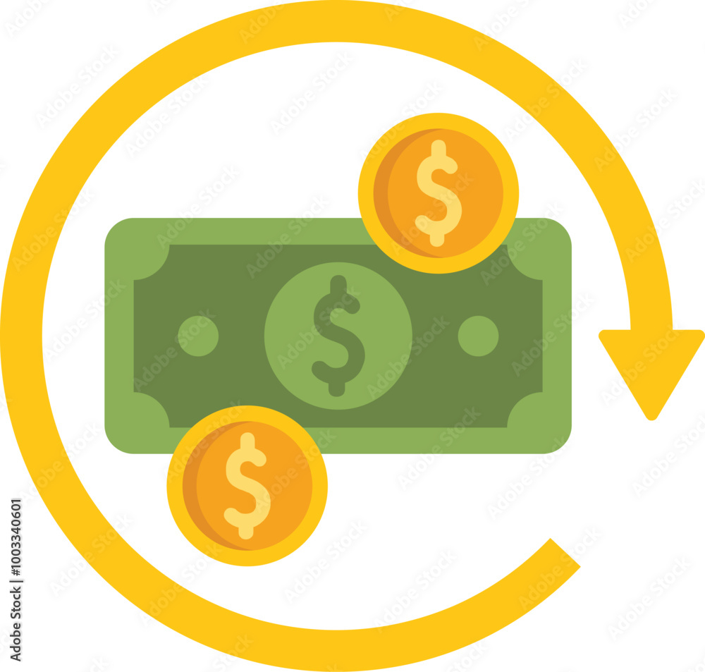 Flat icon illustrating the concept of money turnover with a banknote ...