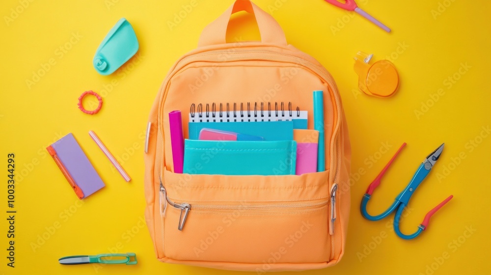 Feature a top-down view of a backpack filled with neatly arranged ...
