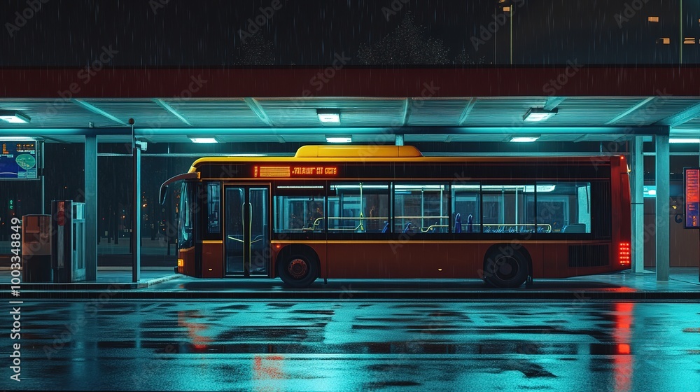 A stationary bus parked at the bus station, waiting for passengers to ...