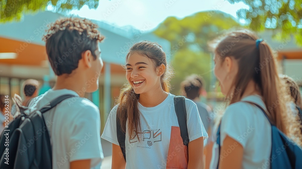 New School Year Excitement Snap students eagerly chatting with friends ...