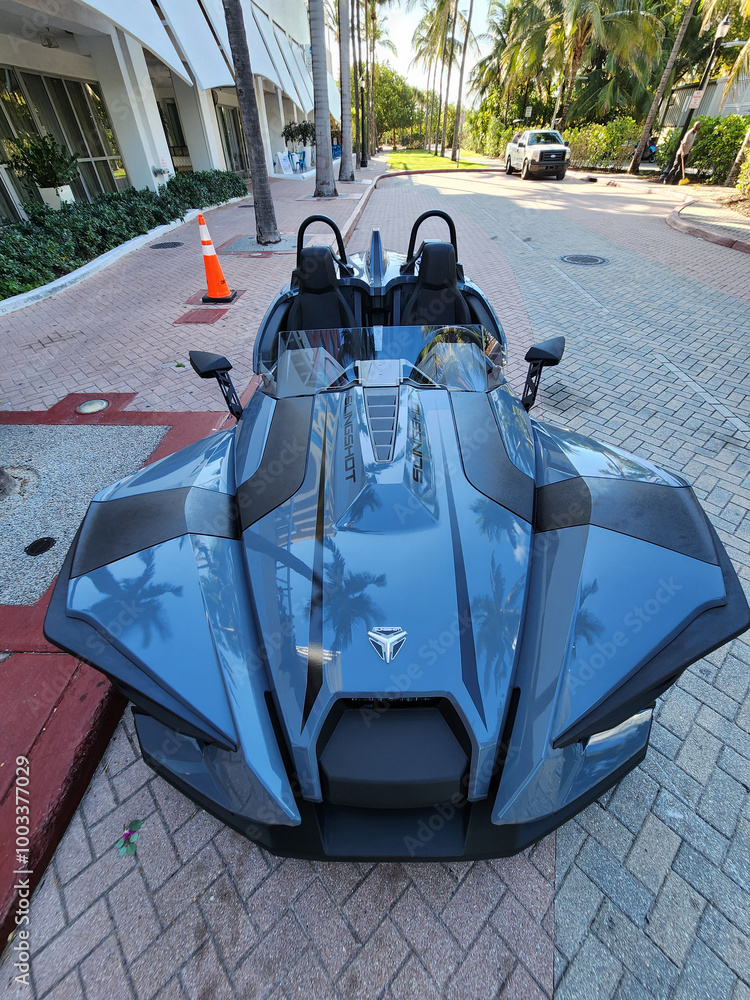 Miami Beach, Florida USA - June 6, 2024: 2023 Polaris Slingshot SL Grey ...