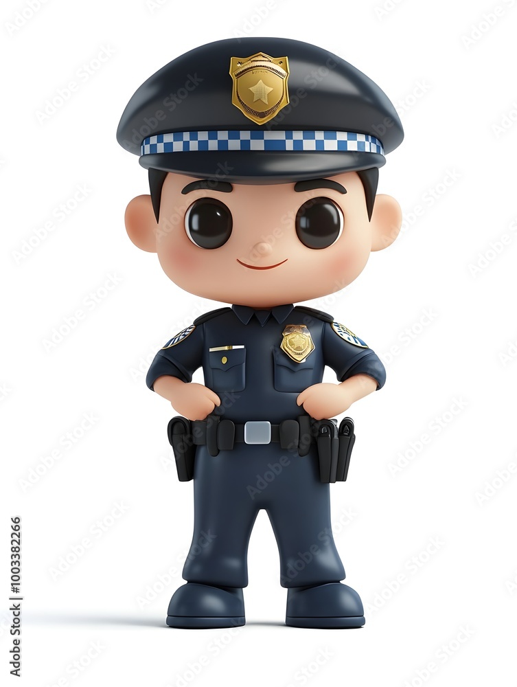 Adorable 3D of a Cartoon-Style Police Officer Character Wearing a ...