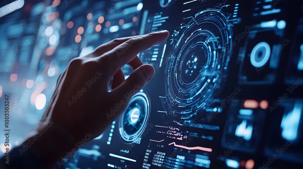 Futuristic smart technology interface featuring a digital dashboard ...