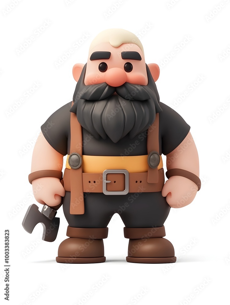 Cute 3D Cartoon Blacksmith Character Model with Hammer and Anvil on ...