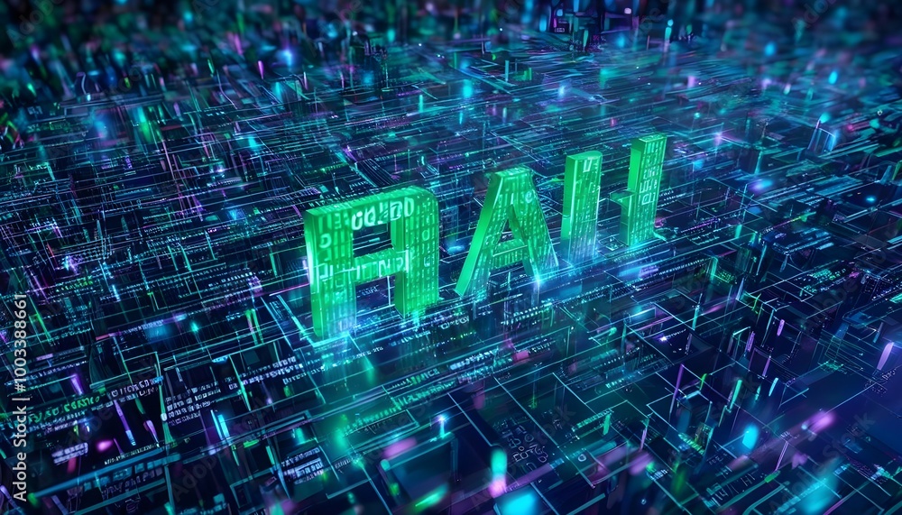 Digital green matrix code showcasing AI letters, representing the ...