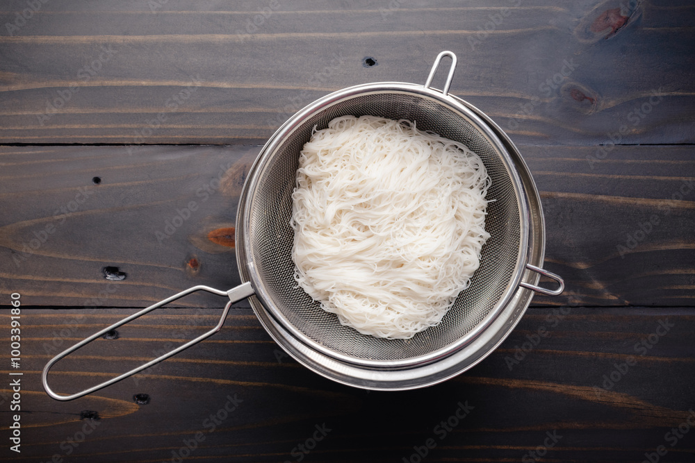 Cooked and Drained Vermicelli Rice Noodles: Thin angel hair rice ...