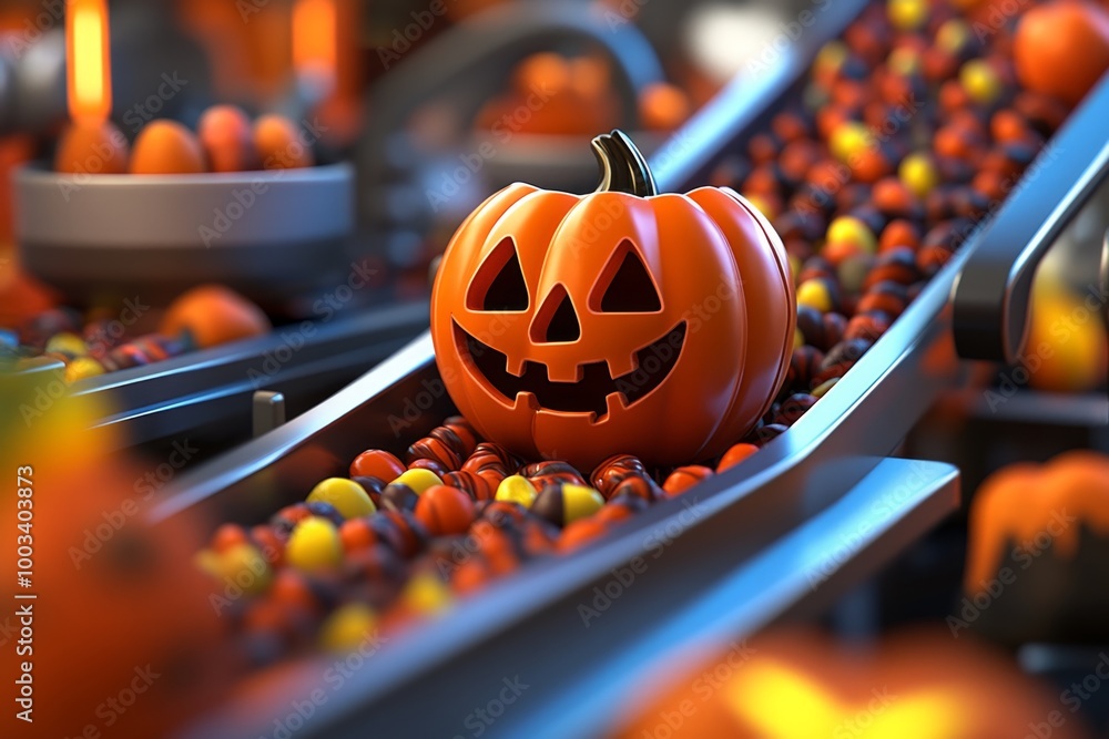 Interactive 3D digital candy factory producing Halloween-themed treats ...