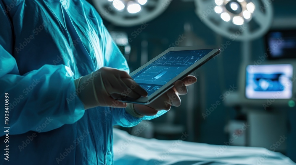 Show a doctor using a tablet to access patient records and innovative ...