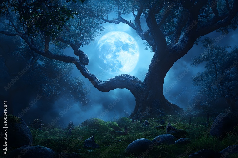 Enchanted Forest Samhain Ritual under Moonlit Glade with Coven of ...