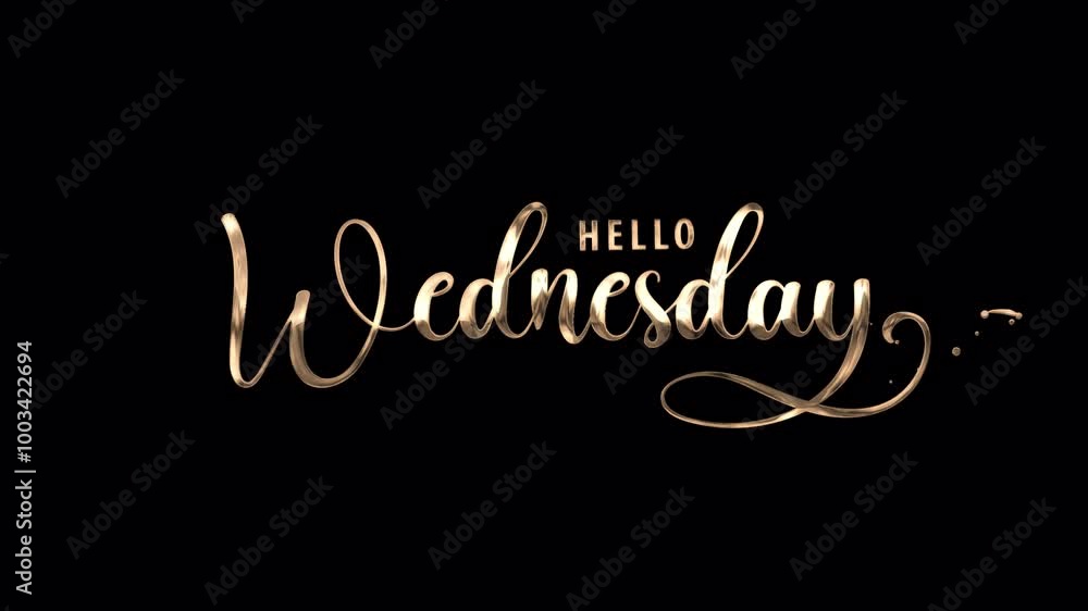 Hello Wednesday Handwritten Animated Text in Gold Color with particle ...