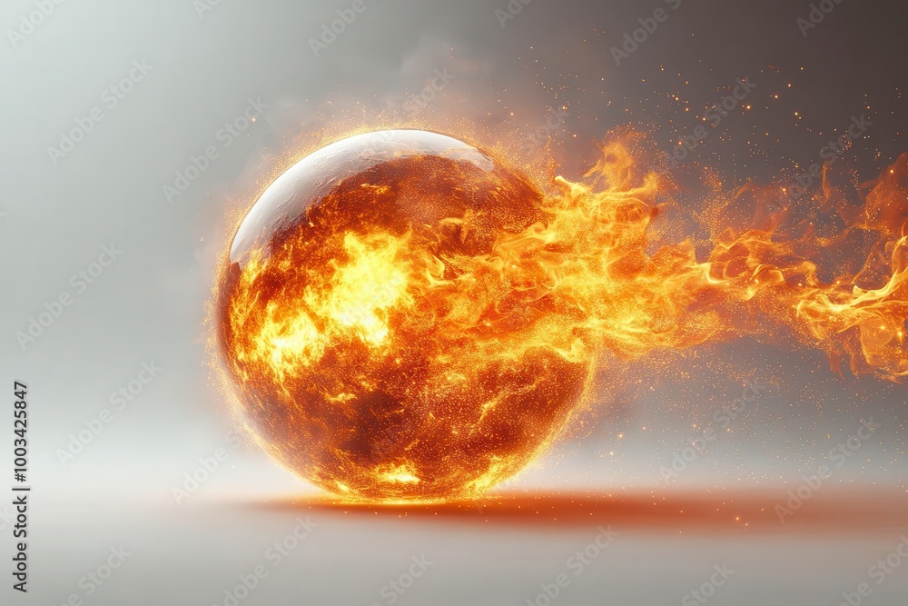 vfx element of a burning ball emitting intense flames and glowing ...