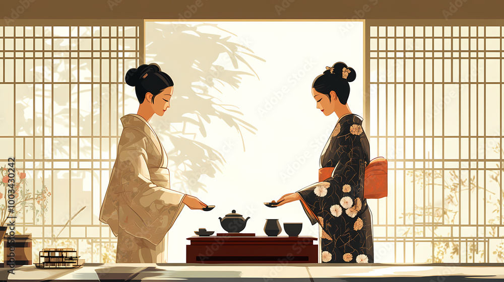 Traditional japanese tea ceremony in an elegant setting with highly ...