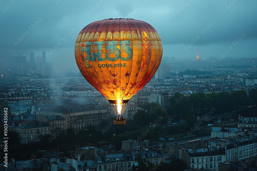 Nighttime Elegance of the Olympic Flame in a Parisian Air Balloon on ...