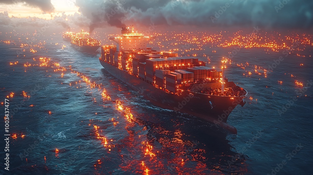 AI-enhanced logistics system controlling global shipping lanes on a ...