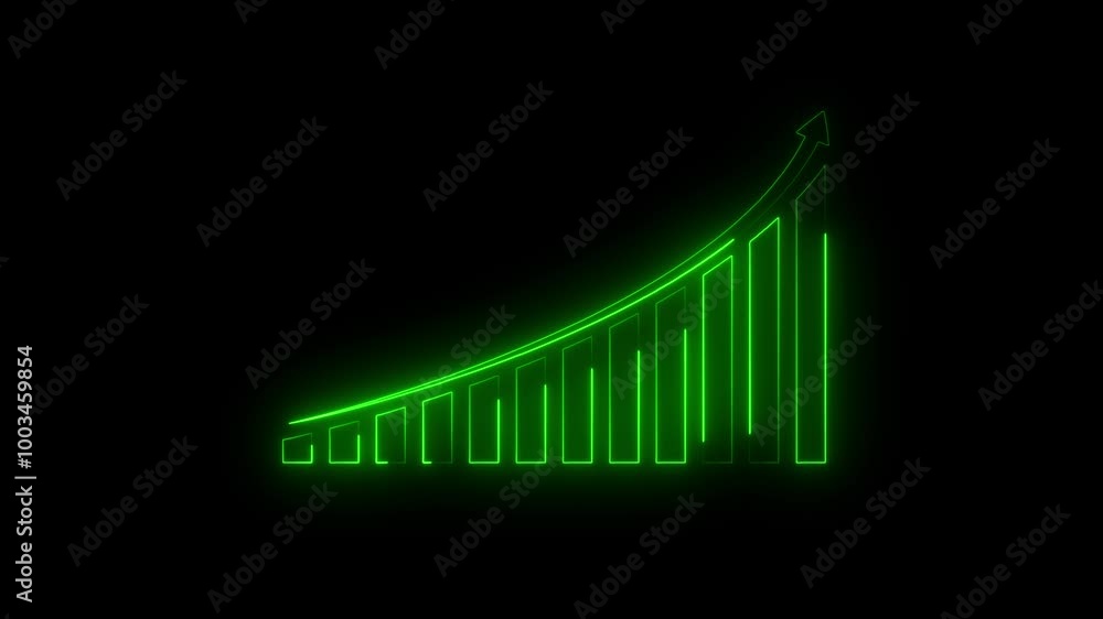 Neon business graph chart icon animation background.12 graph bar ...