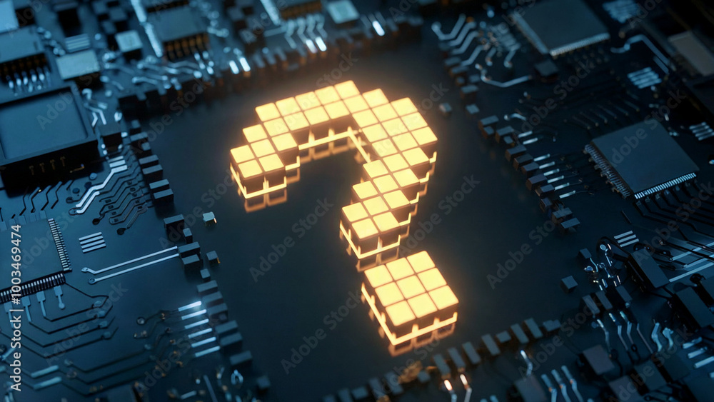 A digital circuit board with intricate designs and components. At the ...