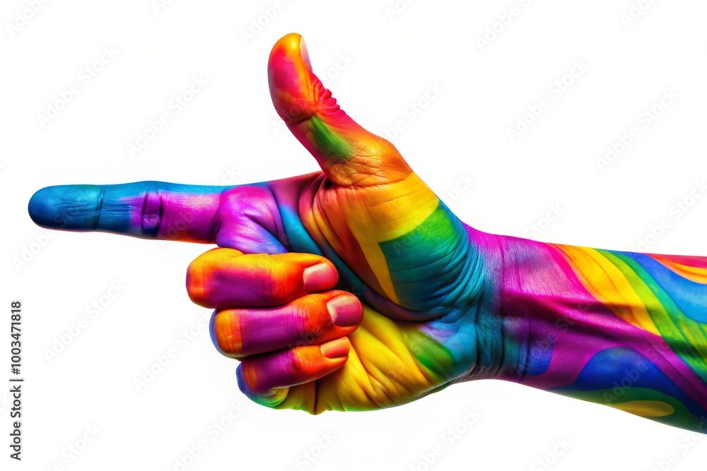 Left hand gesturing and pointing with the index finger against a white ...