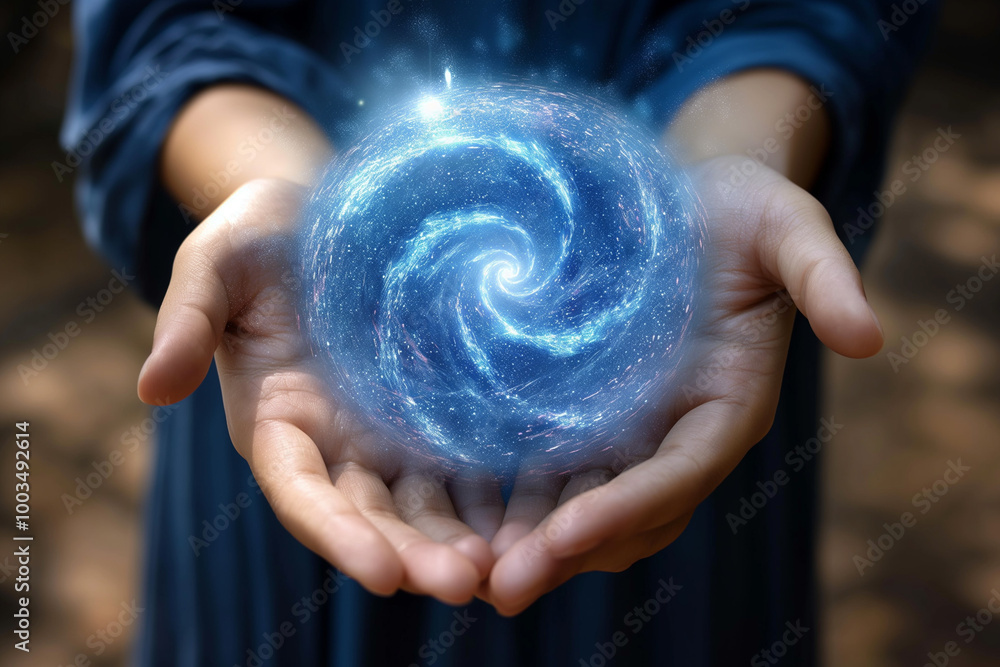 Mystical Hands Holding Cosmic Galaxy – Conceptual Fantasy Art ...