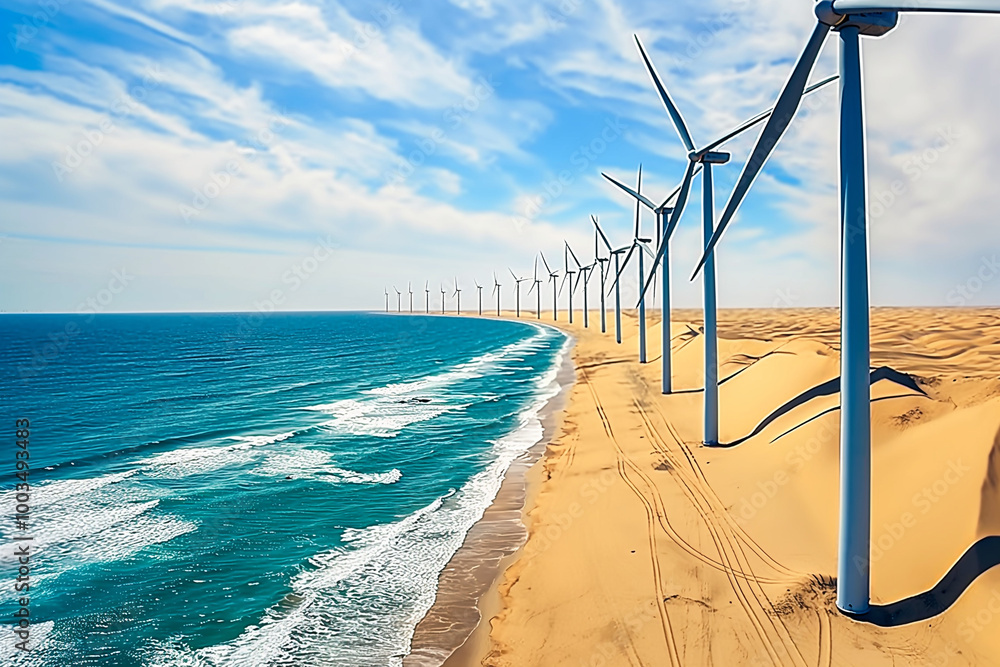 Coastal Wind Farm: Sustainable Energy Generation on a Sunny Beach ...