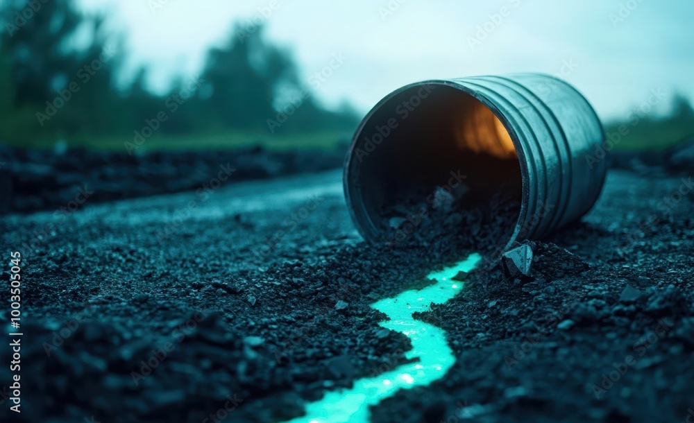 Poisonous materials seeping into the ground from broken containers ...
