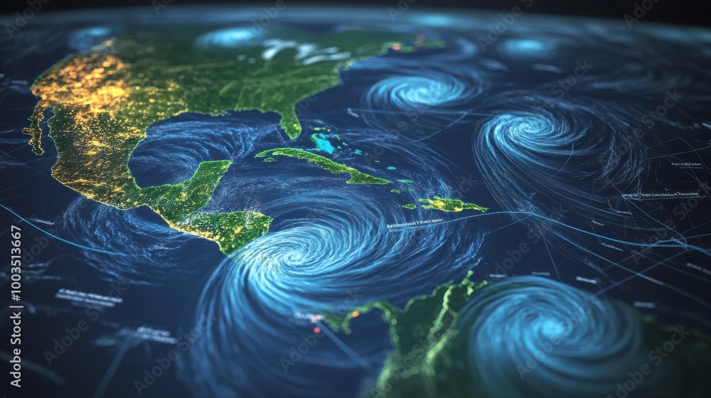A news graphic showing the predicted paths of multiple hurricanes for ...