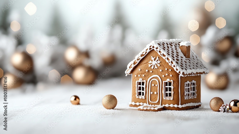 Gingerbread house taking center stage in a winter wonderland Christmas ...