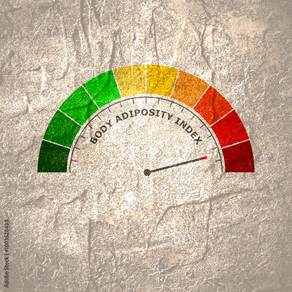 Body adiposity index bad level on measure scale. Instrument scale with ...