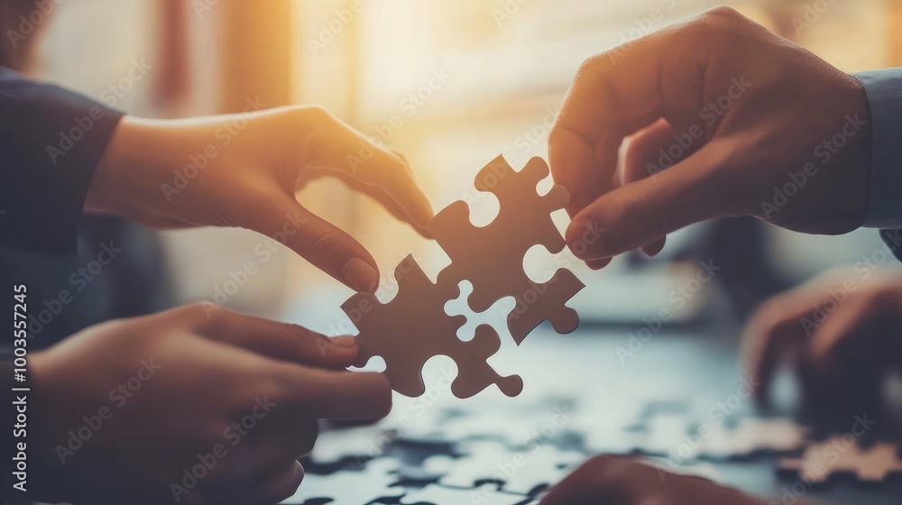 Teamwork of business people working together and combining pieces of a ...