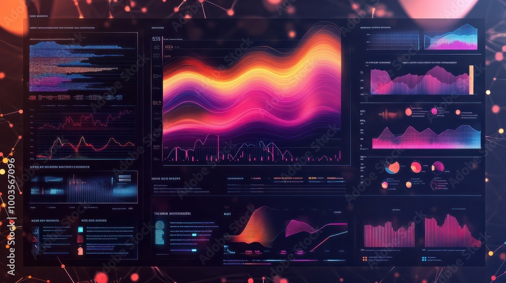 Big data analytics report. Infographic with graph and chart on abstract ...