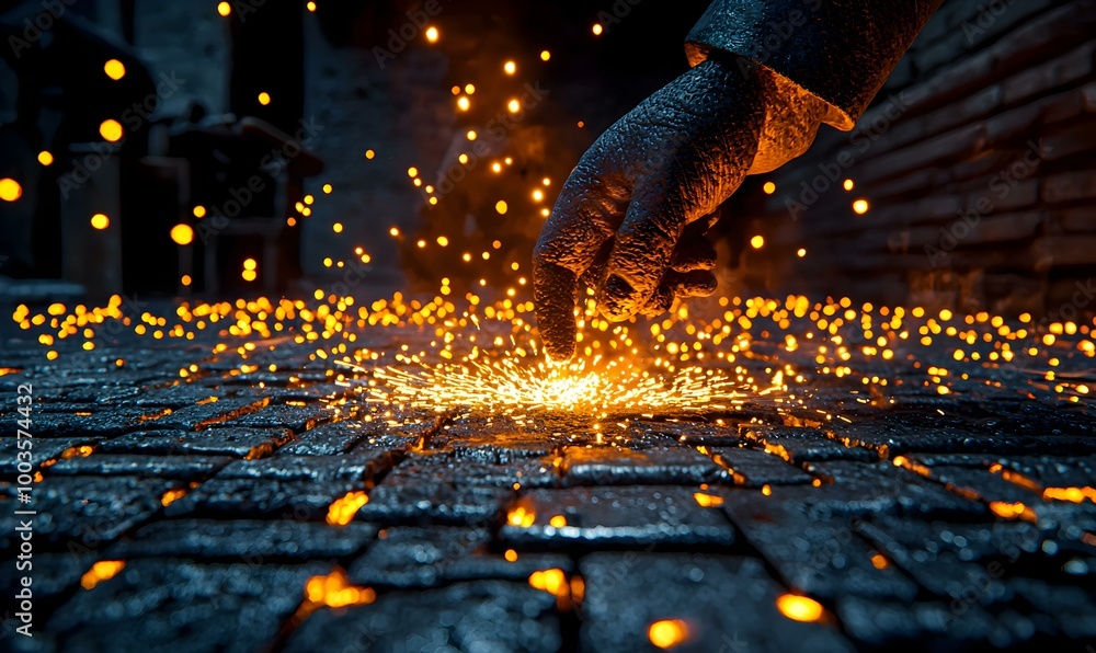 Master Blacksmith Shaping Metal with Traditional Techniques, Sparks ...
