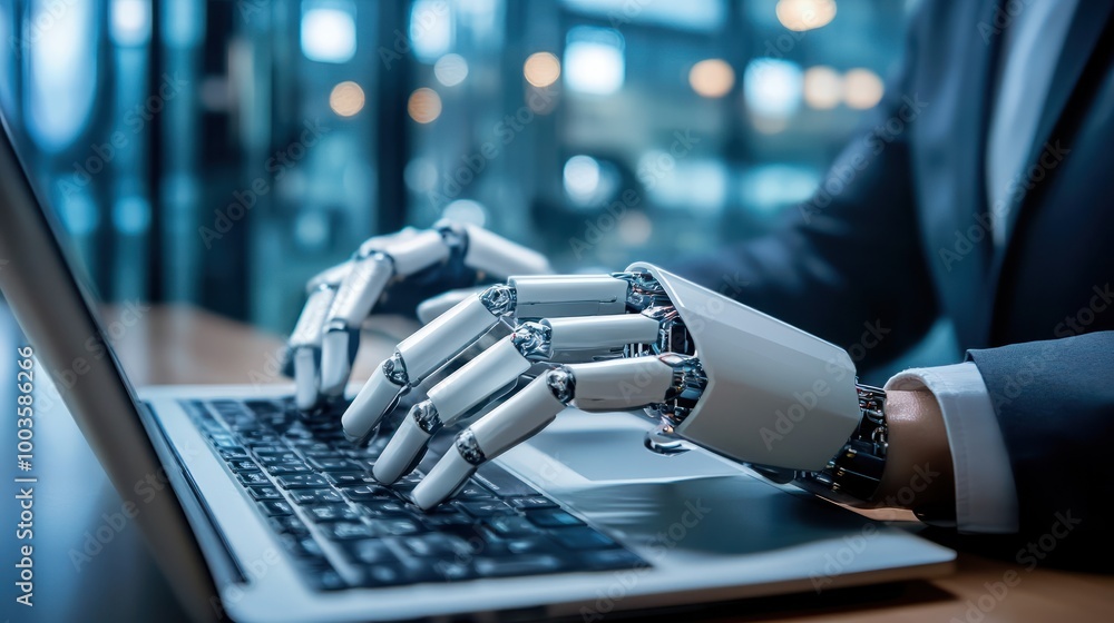 man using laptop for searching of technology smart open AI or ...