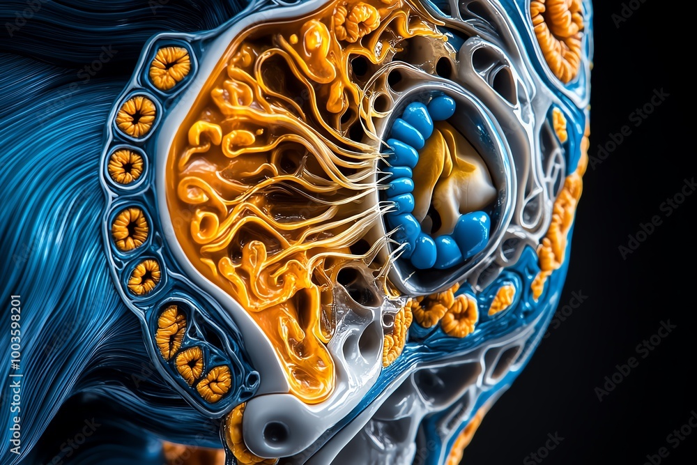 Hyper-realistic view of the inner ear anatomy, showing the detailed ...