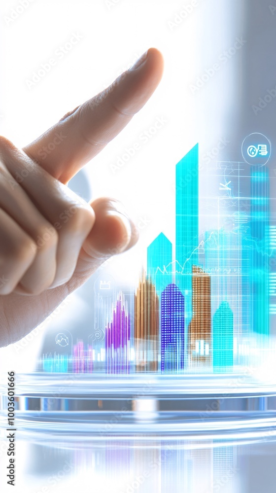 isolated hand pointing finger to growth success finance business chart ...