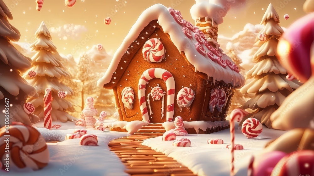 Playful gingerbread house wallpaper with a delightful array of candy ...