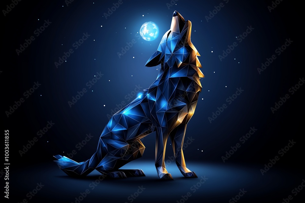 Simple wolf howling at the moon, with minimal details capturing the ...