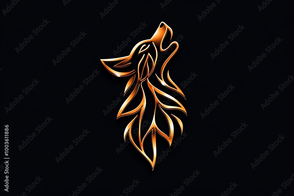 Simple wolf howling at the moon, with minimal details capturing the ...