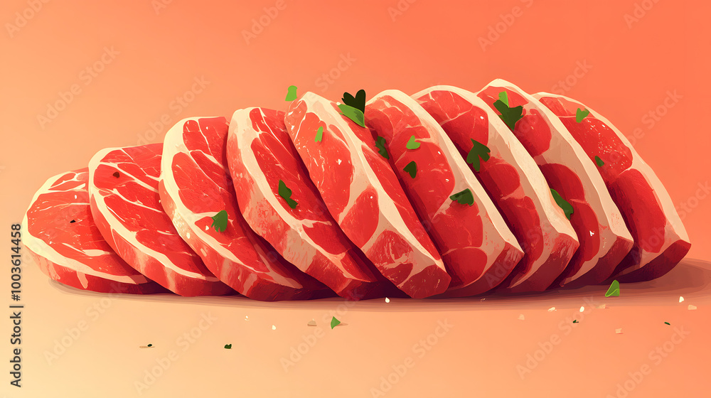 Minimalist Vector Illustration of Sliced Ham in Side View with Clean ...