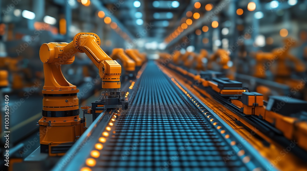 Industrial Robotic Arm Operating on a Fully Automated Factory Assembly ...