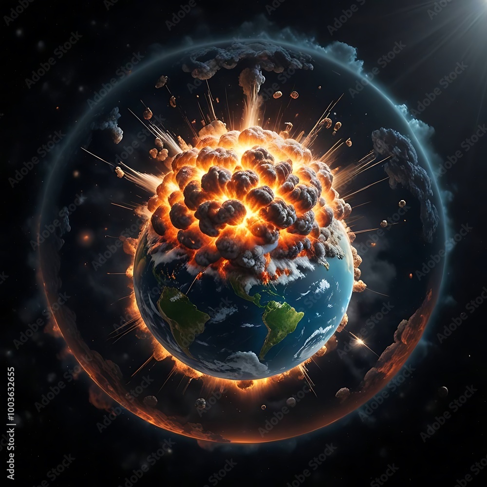 Atomic explosion on Earth from space, symbolizing the threat of nuclear ...