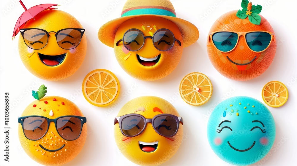 Smileys vector set with summer and travel outfits. Smiley face ...