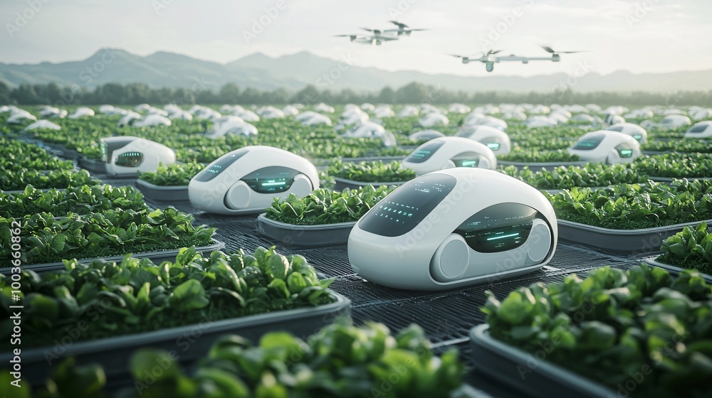 An AI-powered autonomous farm with robotic harvesters and drones ...