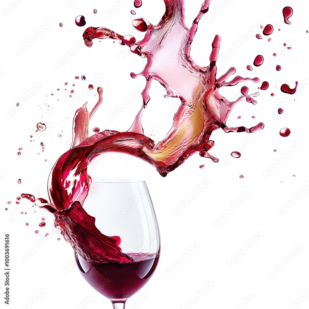 Red wine splashes on white background in abstract motion. Liquid ...