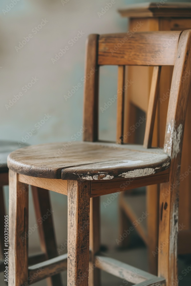 Rustic wooden chair with brown wood grain, vertical design. Old ...