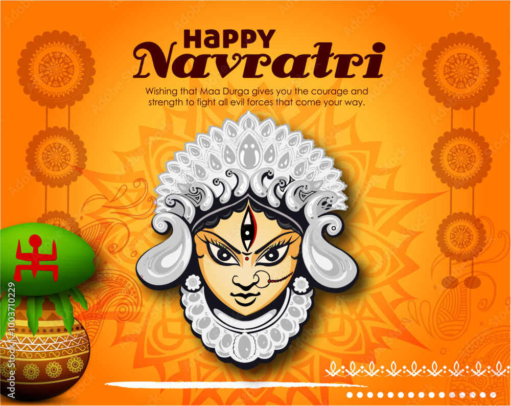 Illustration of Goddess Maa Durga in Happy Dussehra Navratri background ...